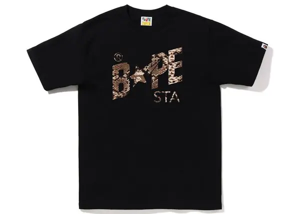 A BATHING APE Snake Sta Logo Tee Shirt - Black Beige