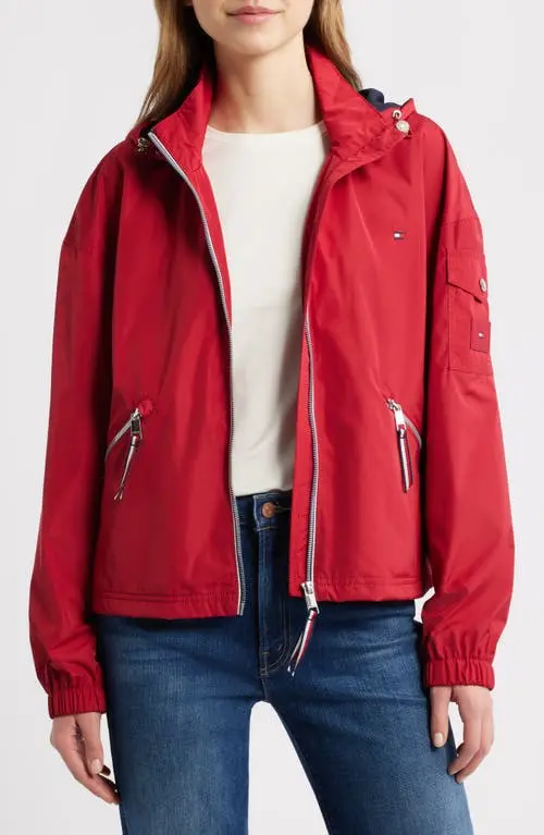 Tommy Hilfiger Hooded Windbreaker Jacket - Crimson