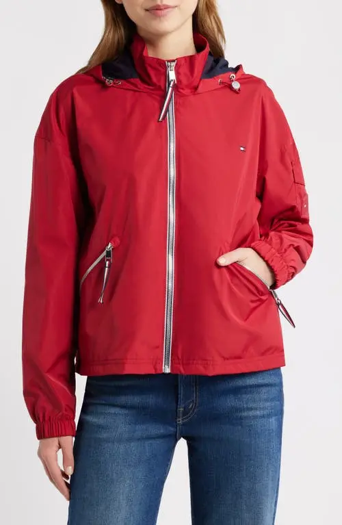Tommy Hilfiger Hooded Windbreaker Jacket - Crimson