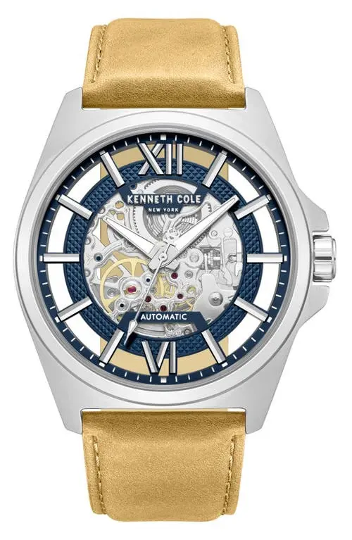 KENNETH COLE Skeleton Automatic Strap Watch - Tan