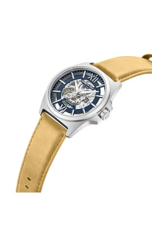KENNETH COLE Skeleton Automatic Strap Watch - Tan