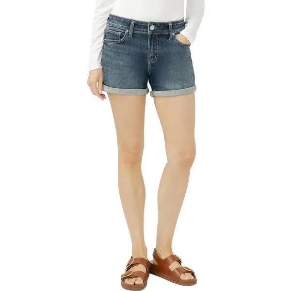 SILVER JEANS CO. Elyse Curvy Mid Rise Denim Shorts - Chord