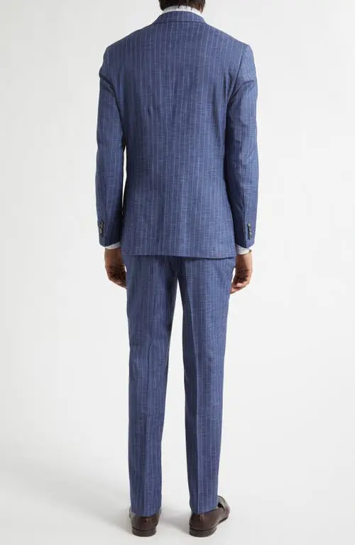 Isaia Capri Denim Effect Wool Blend Rigato Suit