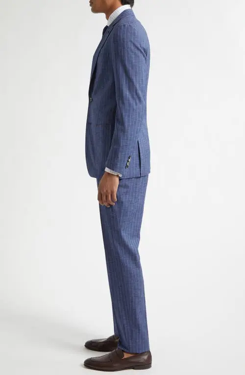 Isaia Capri Denim Effect Wool Blend Rigato Suit