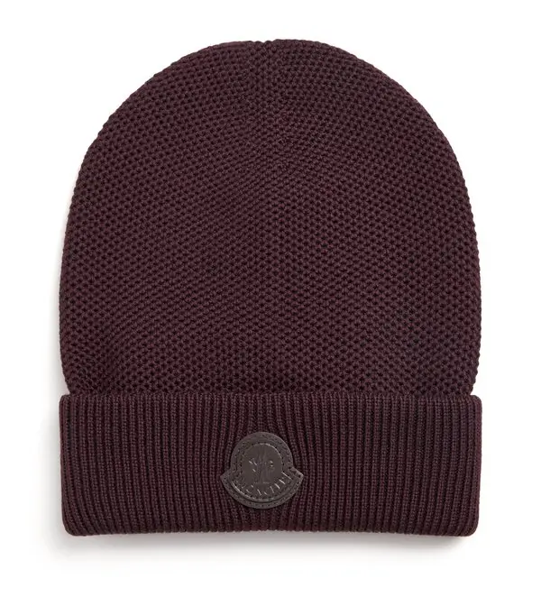 Moncler Wool Logo Beanie - Burgundy