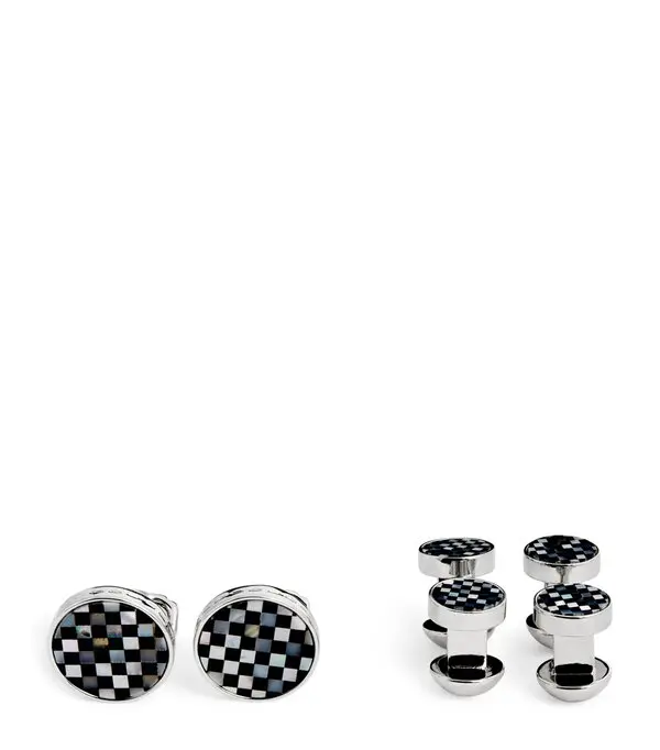 Tateossian Thompson Onyx Checkerboard Cufflinks And Studs Set - Blue