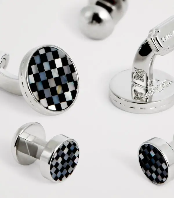 Tateossian Thompson Onyx Checkerboard Cufflinks And Studs Set