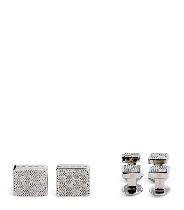 Tateossian Thompson Engraved Cufflinks And Studs Set - Silver