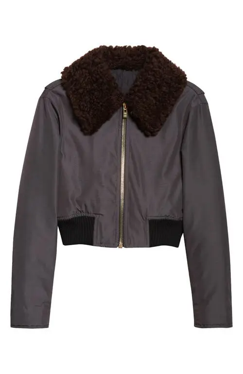 Alaïa Nylon & Wool Aviator Jacket With Shearling Collar