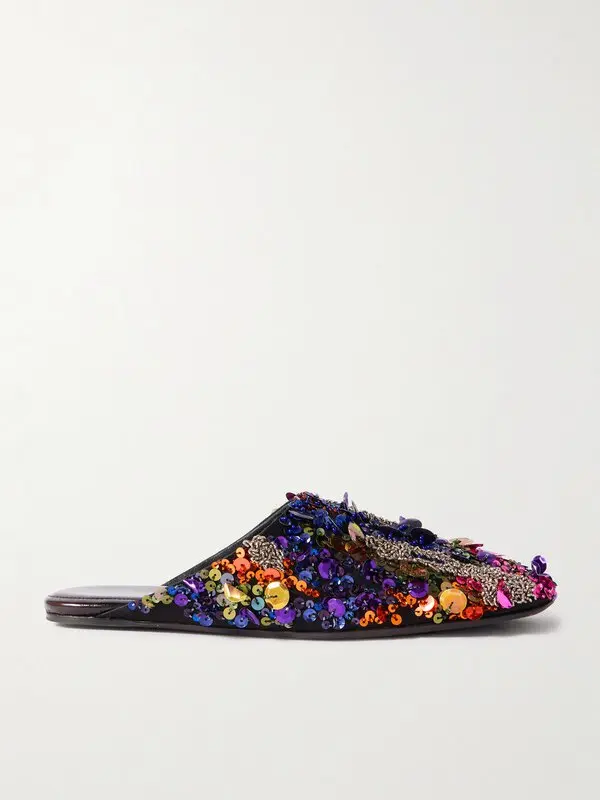 Dries Van Noten Embellished Satin-crepe Mules - Multi