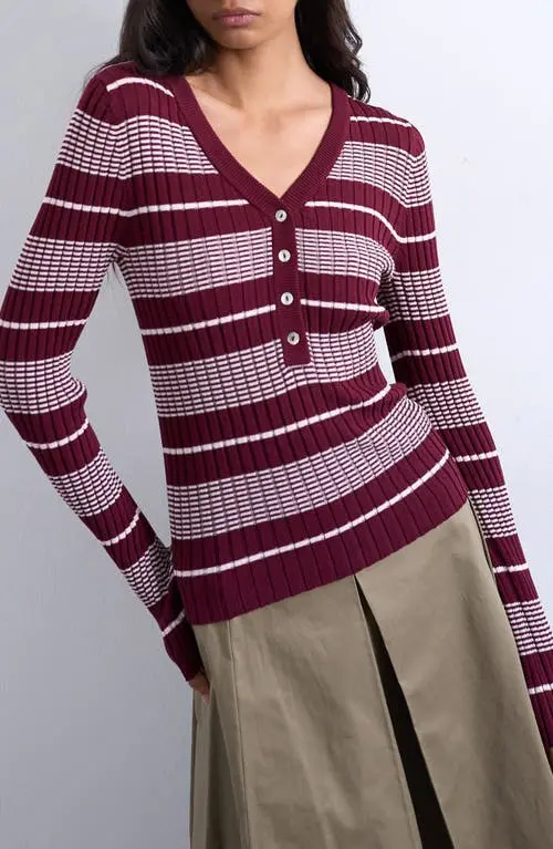 Topshop Striped V-neck Henley Sweater