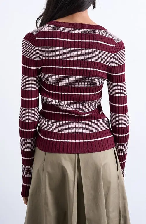 Topshop Striped V-neck Henley Sweater