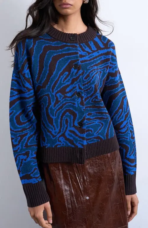 Topshop Animal Pattern Jacquard Cardigan - Blue