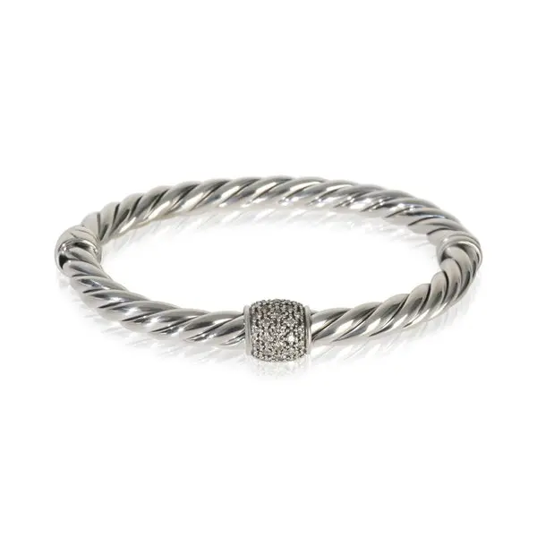 David Yurman Sterling Silver Diamond Metro Hinged Bracelet - Sterling_silver