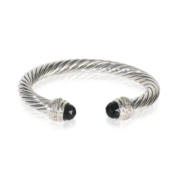 David Yurman Sterling Silver, Onyx, And Diamond Cable Classic Bracelet - Sterling_silver