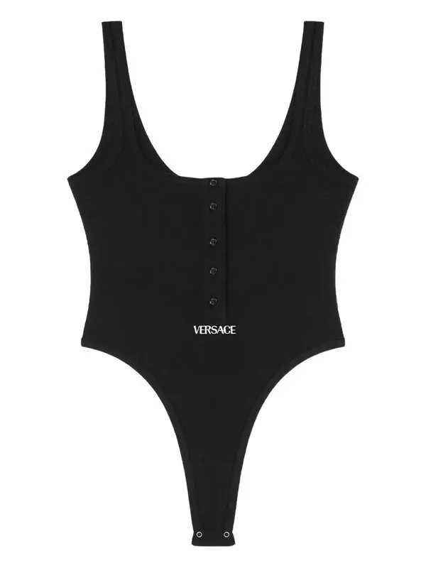 Versace Logo Cotton Bodysuit - Black
