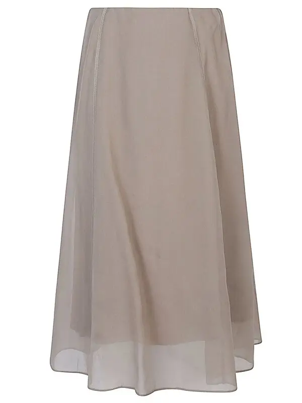 Brunello Cucinelli Silk Midi Skirt - Brown