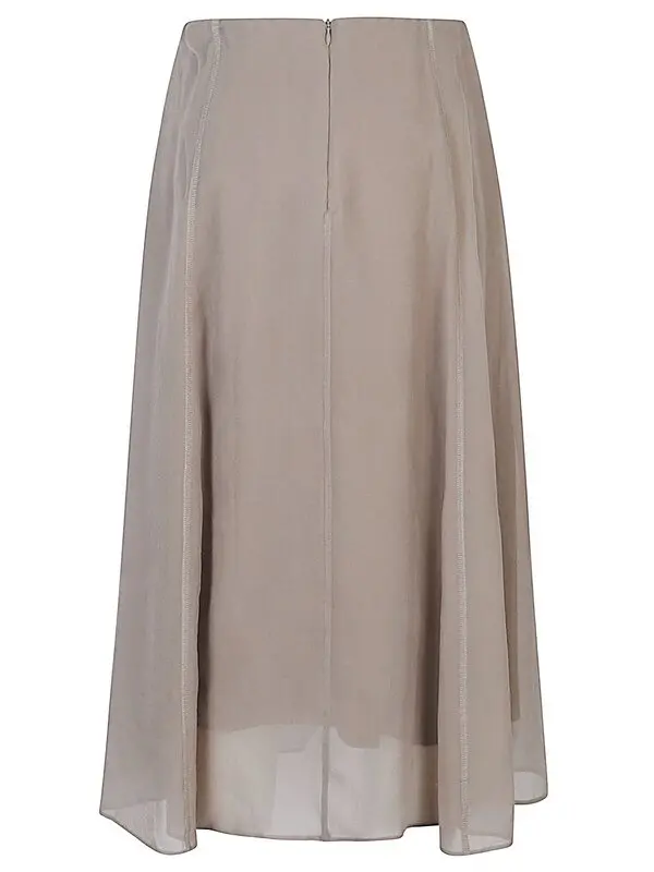 Brunello Cucinelli Silk Midi Skirt - Brown