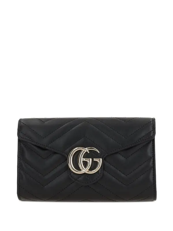 Gucci Gg Marmont Leather Wallet On Chain - Black