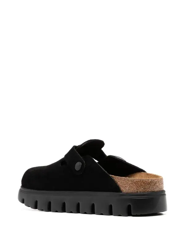 BIRKENSTOCK Boston Chunky Suede Leather Slippers - Black