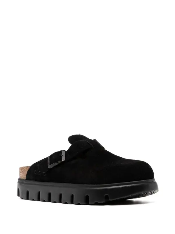 BIRKENSTOCK Boston Chunky Suede Leather Slippers - Black