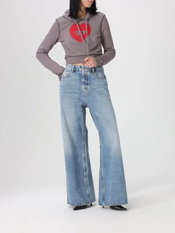 DIESEL® Cropped Heart Graphic Hoodie - Grey