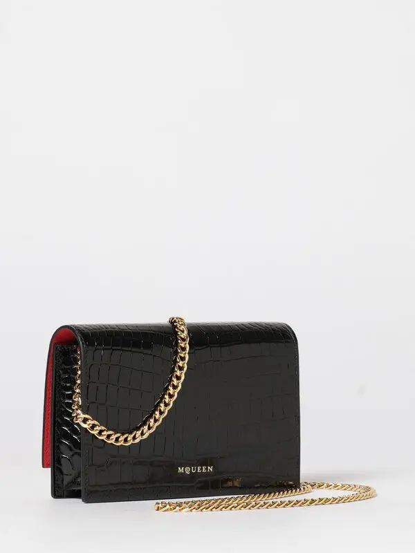 Alexander McQueen Crocodile Print Leather Shoulder Bag - Black