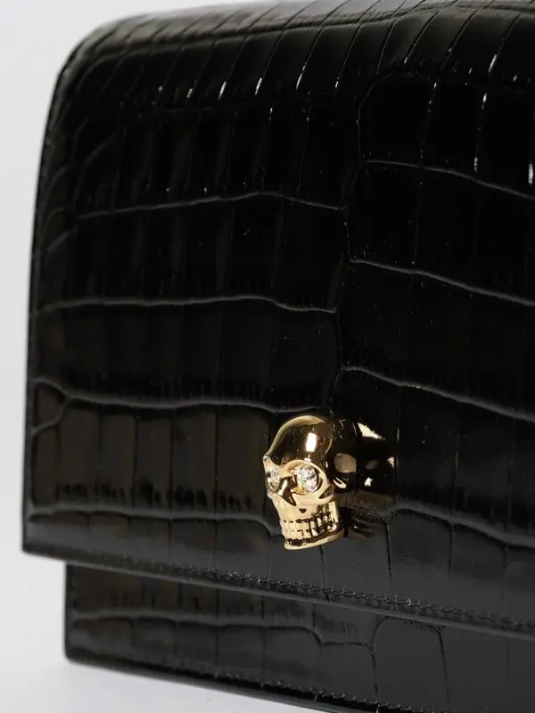 Alexander McQueen Crocodile Print Leather Shoulder Bag - Black