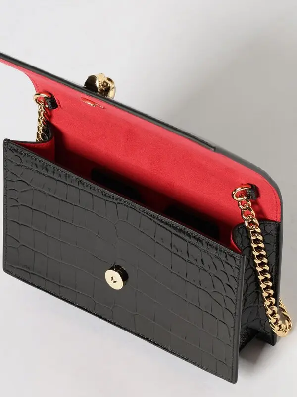 Alexander McQueen Crocodile Print Leather Shoulder Bag - Black