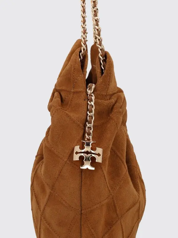 Tory Burch Quilted Suede Shoulder Bag With Chain Strap - Brown
