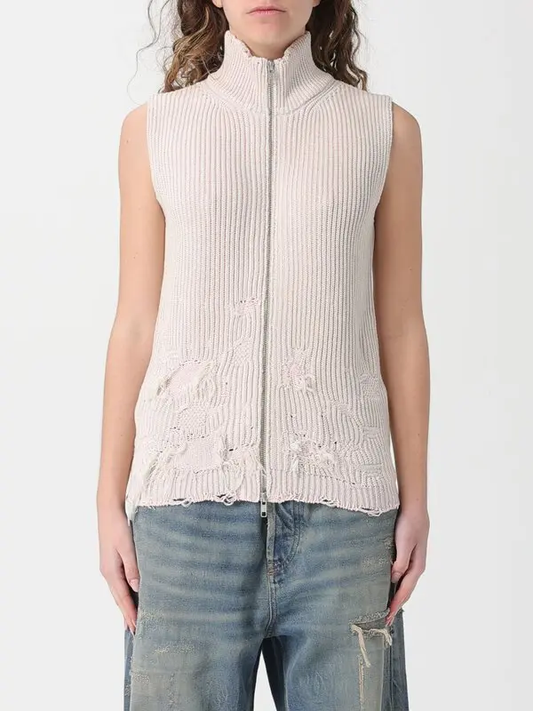 MAISON MARGIELA Ribbed Knit Vest With Distressed Detailing - Grey