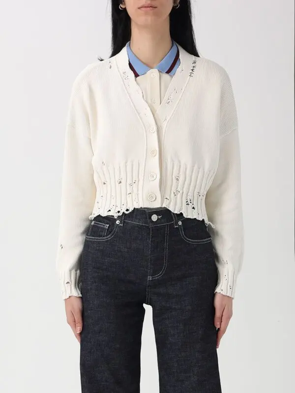 Marni Cropped Distressed Cardigan - White