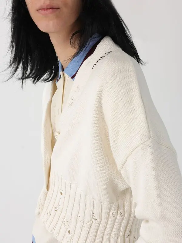 Marni Cropped Distressed Cardigan - White