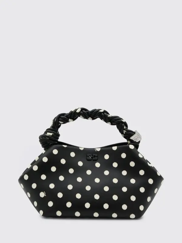 GANNI Polka Dot Handbag With Twisted Top Handle - Black