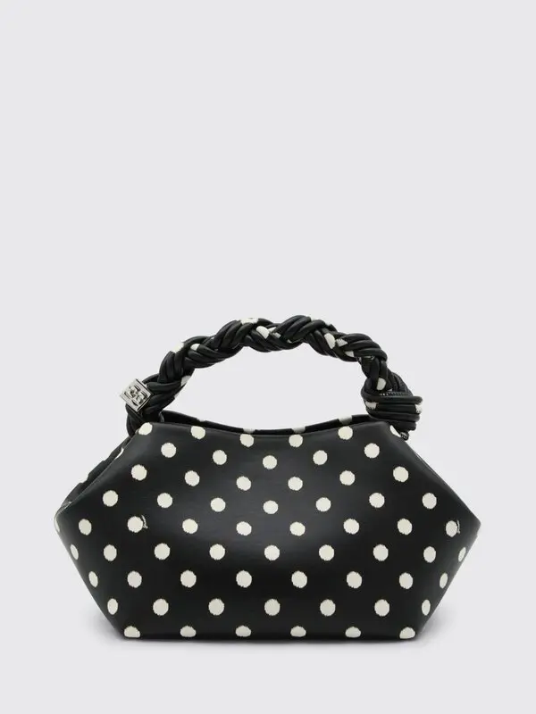 GANNI Polka Dot Handbag With Twisted Top Handle - Black
