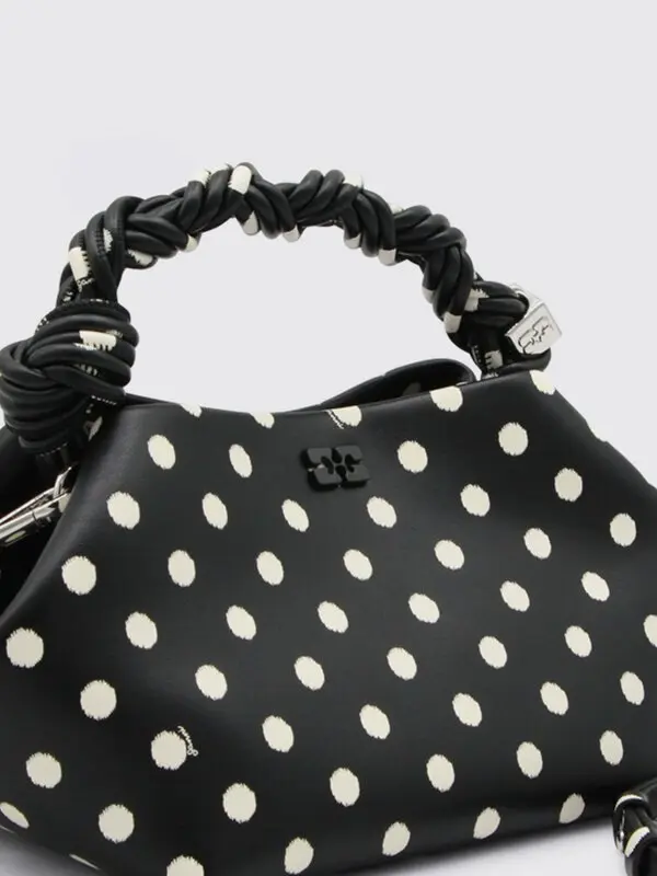 GANNI Polka Dot Handbag With Twisted Top Handle - Black