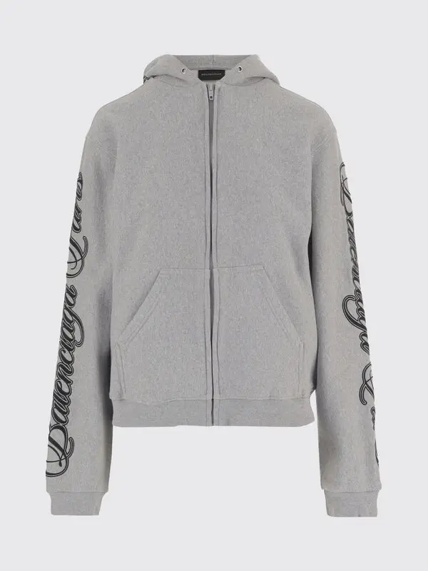 Balenciaga Embroidered Logo Zip Hoodie - Grey