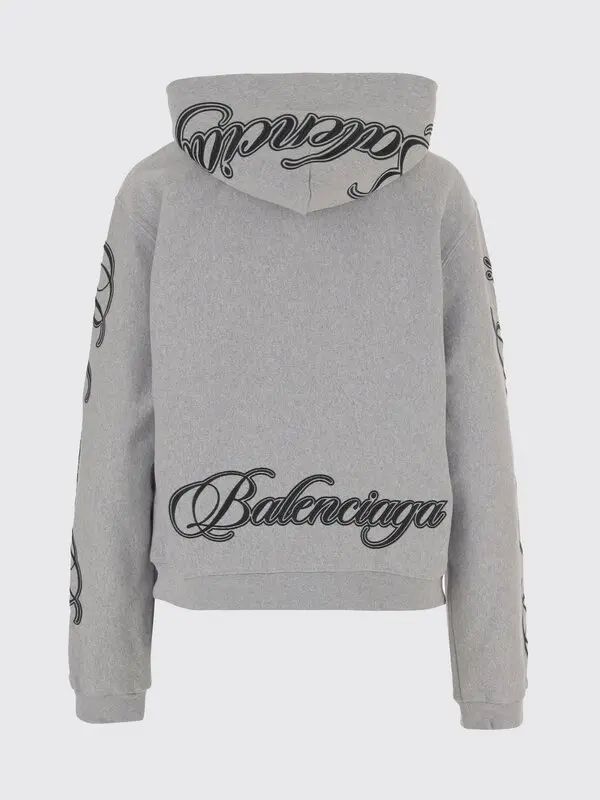 Balenciaga Embroidered Logo Zip Hoodie - Grey
