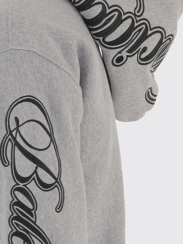Balenciaga Embroidered Logo Zip Hoodie - Grey