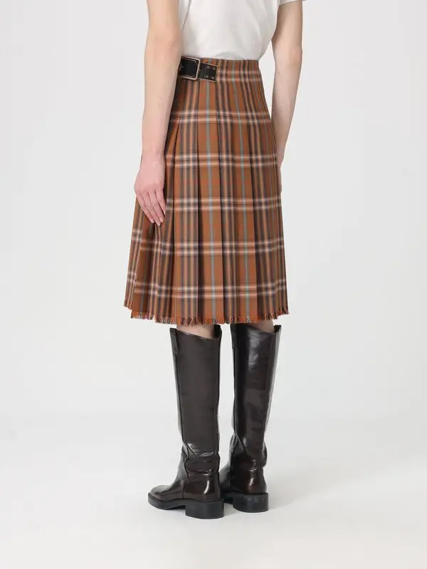 Burberry Pleated Plaid Skirt With Fringed Hem - Beige