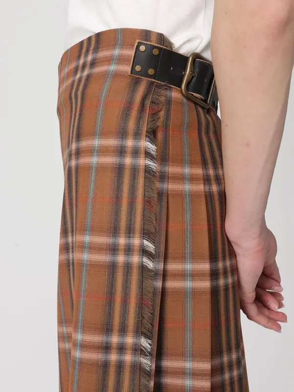 Burberry Pleated Plaid Skirt With Fringed Hem - Beige