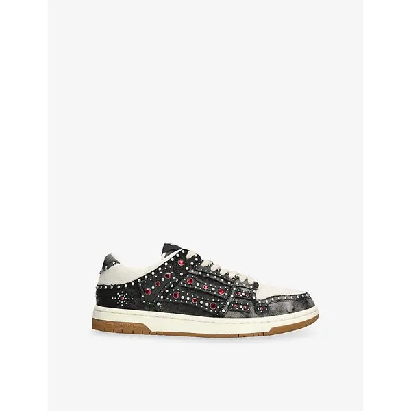 Amiri Skel Stud Denim And Suede Trainers - Blk/other