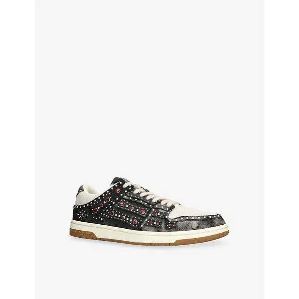 Amiri Skel Stud Denim And Suede Trainers - Blk/other