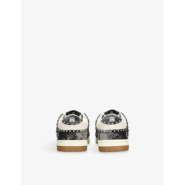 Amiri Skel Stud Denim And Suede Trainers - Blk/other