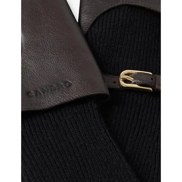 Sandro Long Knitted And Leather Gloves - Black