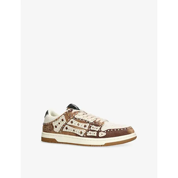Amiri Skel Stud Denim And Suede Trainers - Tan Comb