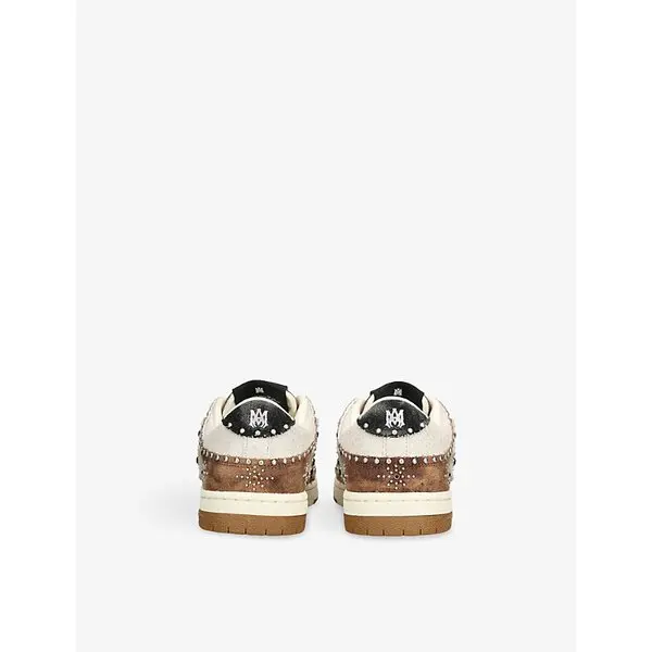 Amiri Skel Stud Denim And Suede Trainers - Tan Comb