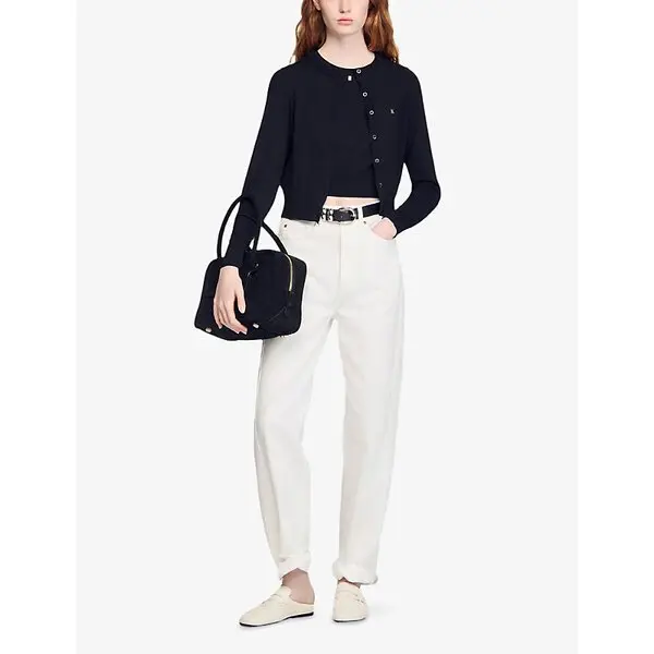 Sandro Cropped Padded-collar Cotton-blend Cardigan
