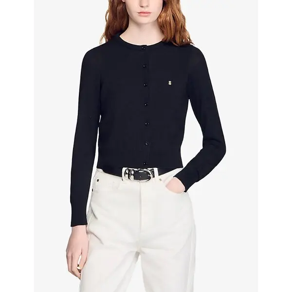 Sandro Cropped Padded-collar Cotton-blend Cardigan