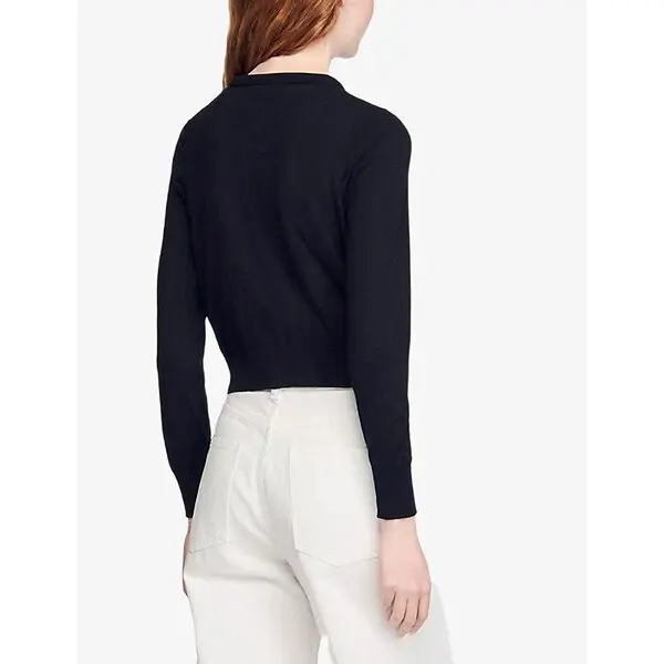 Sandro Cropped Padded-collar Cotton-blend Cardigan